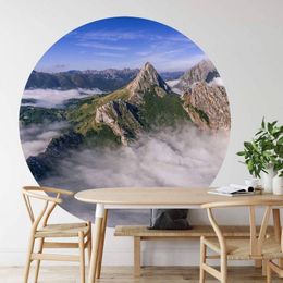 K&L WALL ART Runde Fototapete Cuadrado Nebel Gebirge Tapete Natur Vliestapete Wohnzimmer Ø 140cm - weiß