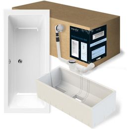 aquaSu Badewanne Komplettset 180x80 cm Luxus 3in1 Acryl-Badewanne mit Wannenträger & Ablaufgarnitur Rechteck-Badewanne 230 l Körperform-Wanne Schall