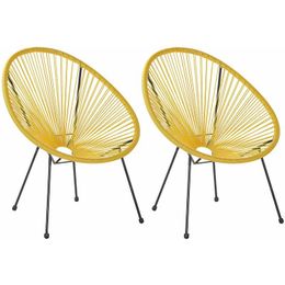 Beliani Gartenstuhl 2er Set Gelb Polyrattan Spaghetti-Optik Modern Mexikanischer Stil Outdoor Balkon Terrasse Garten Möbel - Schwarz