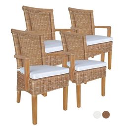 soma Sessel Soma Esszimmer-Stühle-Set mit Armlehnen 4 Stück Rattanstuhl braun Pert