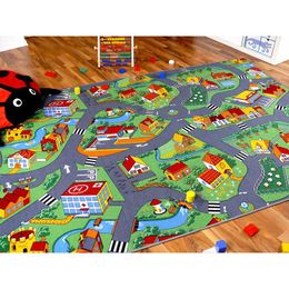 Snapstyle - Kinder Spiel Teppich Little Village Grün - 160x160 cm