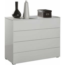 Kommode für Schlafzimmer in Weiß glänzend, Sideboard mit Metall Schubladenschienen -Kommode 4 Schubladen