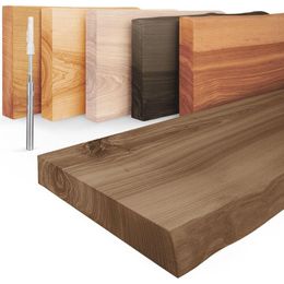 Wandregal Holz Baumkante, Schweberegal Invisible, Farbe: Nussbaum 80cm, LW-01-A-005-80W - Nussbaum - Lamo Manufaktur