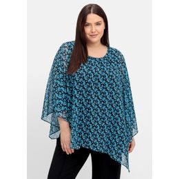 sheego Große Größen: Chiffontunika im Poncho-Stil, mit Alloverprint, schwarz gemustert, Gr.42