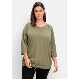 sheego Große Größen: Shirt mit Tunnelzug am Saum, aus Leinen-Mix, khaki, Gr.48/50