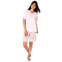 Normann Pyjama Damen kurzarm Schlafanzug Shorty im Ethnolook