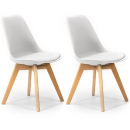 2er Pack Stühle Klara Weiß, Holzbein und gepolsterter Sitz, Nordic Style - Weiß
