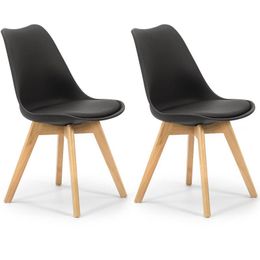 Vs Venta-stock - 2er Pack Stühle Klara Schwarz, Holzbein und gepolsterter Sitz, Nordic Style - schwarz