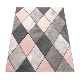 Paco Home Teppich &raquo;Lara 238&laquo; rechteckig 16 mm H&ouml;he Kurzflor, Pastell-Farben, handgefertigter Konturenschnitt pink Obermaterial: 100% Polypropylen B...