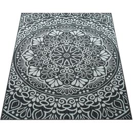 Paco Home Teppich &raquo;Coco 205&laquo; rechteckig 4 mm H&ouml;he Flachgewebe, Paisley Muster, In- und Outdoor geeignet schwarz Polypropylen (PP)