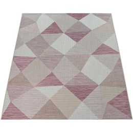 Paco Home Teppich »Kortrijk 743« rechteckig 4 mm Höhe Flachgewebe, modernes Design, Pastell-Farben, In- und Outdoor geeignet lila Obermaterial:...