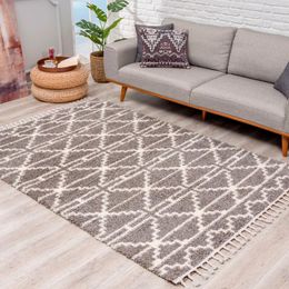 Carpet City Hochflor-Teppich »Pulpy 530« rechteckig 30 mm Höhe besonders weich, mit Fransen, Geo-Muster grau Obermaterial: 100% Polypropylen B : 80...
