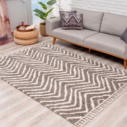 Carpet City Hochflor-Teppich »Pulpy 531« rechteckig 30 mm Höhe besonders weich, mit Fransen, Zickzack Look grau Obermaterial: 100% Polypropylen B :...