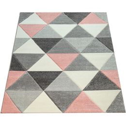 Paco Home Teppich &raquo;Lara 276&laquo; rechteckig 16 mm H&ouml;he Kurzflor, modernes geometrisches Design, Pastell-Farben pink Obermaterial: 100% Polypropylen B :...
