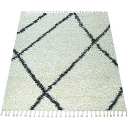 Paco Home Hochflor-Teppich &raquo;Helsinki 531&laquo; rechteckig 45 mm H&ouml;he weicher Hochflor-Shaggy, Scandi Design, mit Fransen creme Obermaterial: 100%...