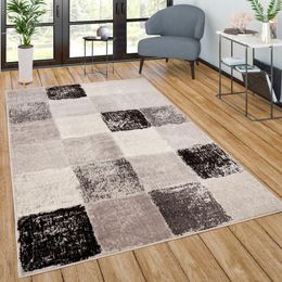 Paco Home Teppich &raquo;Sinai 084&laquo; rechteckig 13 mm H&ouml;he Kurzflor, modernes Karo Design grau Obermaterial: 100% Polypropylen B : 120 cm 1 Stk.