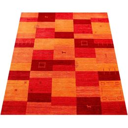 Paco Home Wollteppich &raquo;Gabbeh 304&laquo; rechteckig 14 mm H&ouml;he Kurzflor, handgewebt, reine Wolle, Gabbeh-Stil, Patchwork Design terrakotta Obermaterial:...