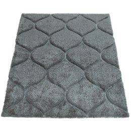 Paco Home Hochflor-Teppich »Palma 333« rechteckig 44 mm Höhe Hochflor-Shaggy, Ornamente, Effektgarn für leichten Glanz, 3D-Design grau...