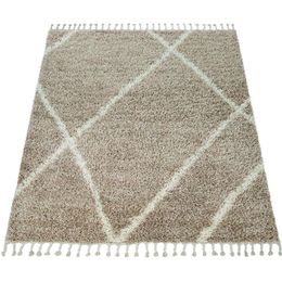 Paco Home Hochflor-Teppich &raquo;Helsinki 531&laquo; rechteckig 45 mm H&ouml;he weicher Hochflor-Shaggy, Scandi Design, mit Fransen beige/creme Obermaterial: 100%...