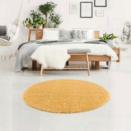 Carpet City Hochflor-Teppich »Pulpy 100« rund 30 mm Höhe besonders weich, mit Fransen, Uni Farben gelb Obermaterial: 100% Polypropylen Ø 160 cm 1...