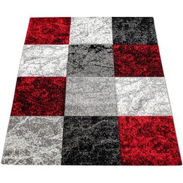 Paco Home Teppich &raquo;Inferno 757&laquo; rechteckig 17 mm H&ouml;he Kurzflor, kariertes Marmor Design, handgearbeiteter Konturenschnitt rot Obermaterial: 100%...