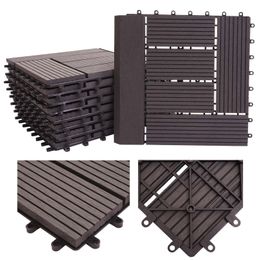 MCW WPC Bodenfliese Sarthe + Abschluss, Holzoptik Balkon/Terrasse, 11x je 30x30cm = 1qm Premium ~ anthrazit versetzt