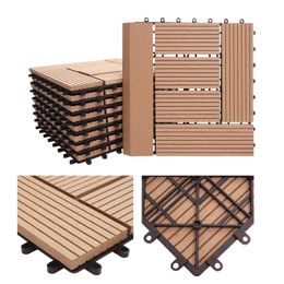 MCW WPC Bodenfliese Sarthe + Abschluss, Holzoptik Balkon/Terrasse, 11x je 30x30cm = 1qm Premium ~ teak versetzt