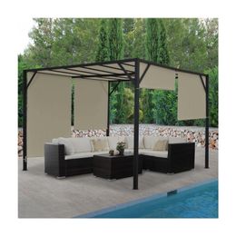 MCW Pergola Beja, Garten Pavillon Terrassenüberdachung, stabiles 6cm-Stahl-Gestell + Schiebedach taupe ~ 3x4m