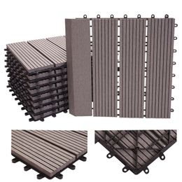 MCW WPC Bodenfliese Sarthe + Abschluss, Holzoptik Balkon/Terrasse, 11x je 30x30cm = 1qm Premium ~ grau linear senkrecht