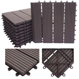 MCW WPC Bodenfliese Sarthe + Abschluss, Holzoptik Balkon/Terrasse, 11x je 30x30cm = 1qm Premium ~ anthrazit linear senkrecht