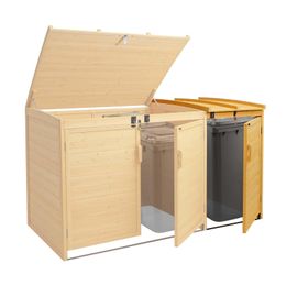 XL 1er-/2er-Mülltonnenverkleidung Erweiterung MCW-H75b, Mülltonnenbox, 138x69x105cm Holz MVG-zertifiziert ~ braun