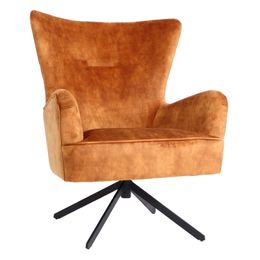 Lounge-Sessel MCW-L63, Cocktailsessel Polstersessel Relaxsessel, drehbar, vintage Samt Metall ~ gold-braun