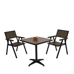 2er-Set Gartenstuhl+Gartentisch MCW-J95, Stuhl Tisch, Gastro Outdoor-Beschichtung, Alu Holzoptik ~ schwarz, grau