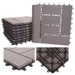 MCW WPC Bodenfliese Sarthe + Abschluss, Holzoptik Balkon/Terrasse, 11x je 30x30cm = 1qm Premium ~ grau versetzt
