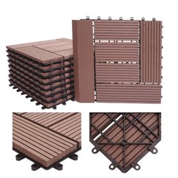 MCW WPC Bodenfliese Sarthe + Abschluss, Holzoptik Balkon/Terrasse, 11x je 30x30cm = 1qm Premium ~ coffee versetzt
