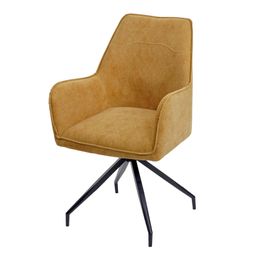 Esszimmerstuhl MCW-K15, Küchenstuhl Polsterstuhl Stuhl mit Armlehne, Stoff/Textil Metall ~ gelb
