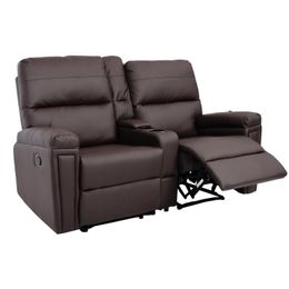 2er Kinosessel MCW-K17, Relaxsessel Fernsehsessel Sofa, Nosagfederung Getränkehalter Fach ~ Kunstleder braun