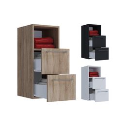 Vcm Holz Wandregal Midischrank Maße: H. 76 x B. 33 x T. 37 cm 2 Schubladen und 1 offenes Fach - Badinos S