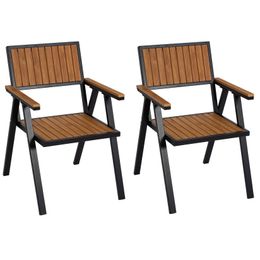 2er-Set Gartenstuhl MCW-J95, Balkonstuhl Stuhl, Outdoor-Beschichtung, Aluminium Holzoptik ~ Gestell schwarz, teak