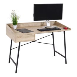 Schreibtisch MCW-J97, Bürotisch Computertisch, Schublade 3D-Struktur 98x114x60cm MVG-zertifiziert ~ Eiche-Optik