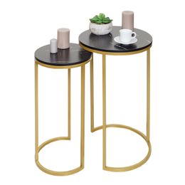 2er-Set Beistelltisch MCW-K46, Kaffeetisch Nachttisch Loungetisch, Marmor-Optik MDF ~ schwarz-gold