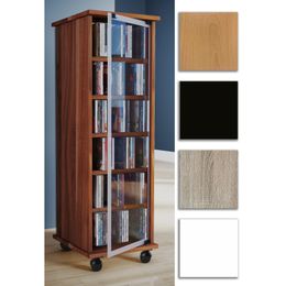 Vcm Holz CD DVD Stand Regal Schrank Standregal Rollen drehbar Valenza Glastür