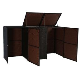 3er-Mülltonnenverkleidung MCW-E25, Mülltonnenbox Mülltonnenabdeckung, Poly-Rattan 3x120l ~ braun