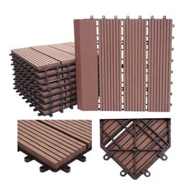 MCW WPC Bodenfliese Sarthe + Abschluss, Holzoptik Balkon/Terrasse, 11x je 30x30cm = 1qm Premium ~ coffee linear senkrecht