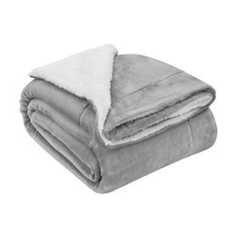 Juskys Fleecedecke 220x240 cm mit Sherpa - flauschig, waschbar - Decke für Bett & Couch - Hellgrau