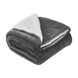 Juskys Fleecedecke 220x240 cm mit Sherpa - flauschig, waschbar - Decke für Bett & Couch - Dunkelgrau
