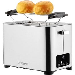 Steinborg - 2 Scheiben Edelstahl Toaster Mit Brötchenaufsatz und Krümelschublade Toaster Toastautomat Röstautomat 850 Watt Edelstahl-Gehäuse