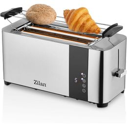 Zilan Scheiben Edelstahl Toaster Mit Brötchenaufsatz und Krümelschublade Toaster Toastautomat Röstautomat 1400 Watt Edelstahl-Gehäuse 7 Stufen Digitales