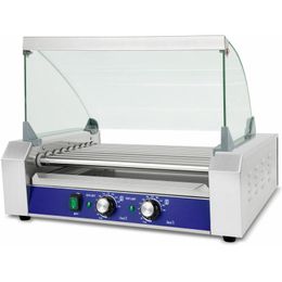 Hot Dog Maker Hot Dog Maschine Würstchen Grill und Wärmer Elektrisch 1800W (Edelstahl, 9 Walzen, 50-250°C Temperatur, 2 Heizzonen, herausnehmbare