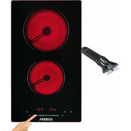 Arebos Glaskeramikkochfeld 2 Platten Einbau autarkes Kochfeld 3200 w 30cm Sensor-Touch Display 16 Heizstufen Kindersicherung, Timer, Überhitzungsschutz